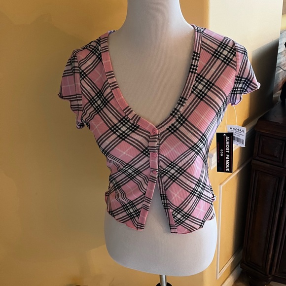 Almost Famous | Tops | Almost Famous Juniors Xl Shirt Pink Plaid | Poshmark